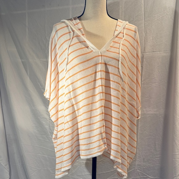 Moth | Sweaters | Moth Orange And White Hooded Poncho | Poshmark